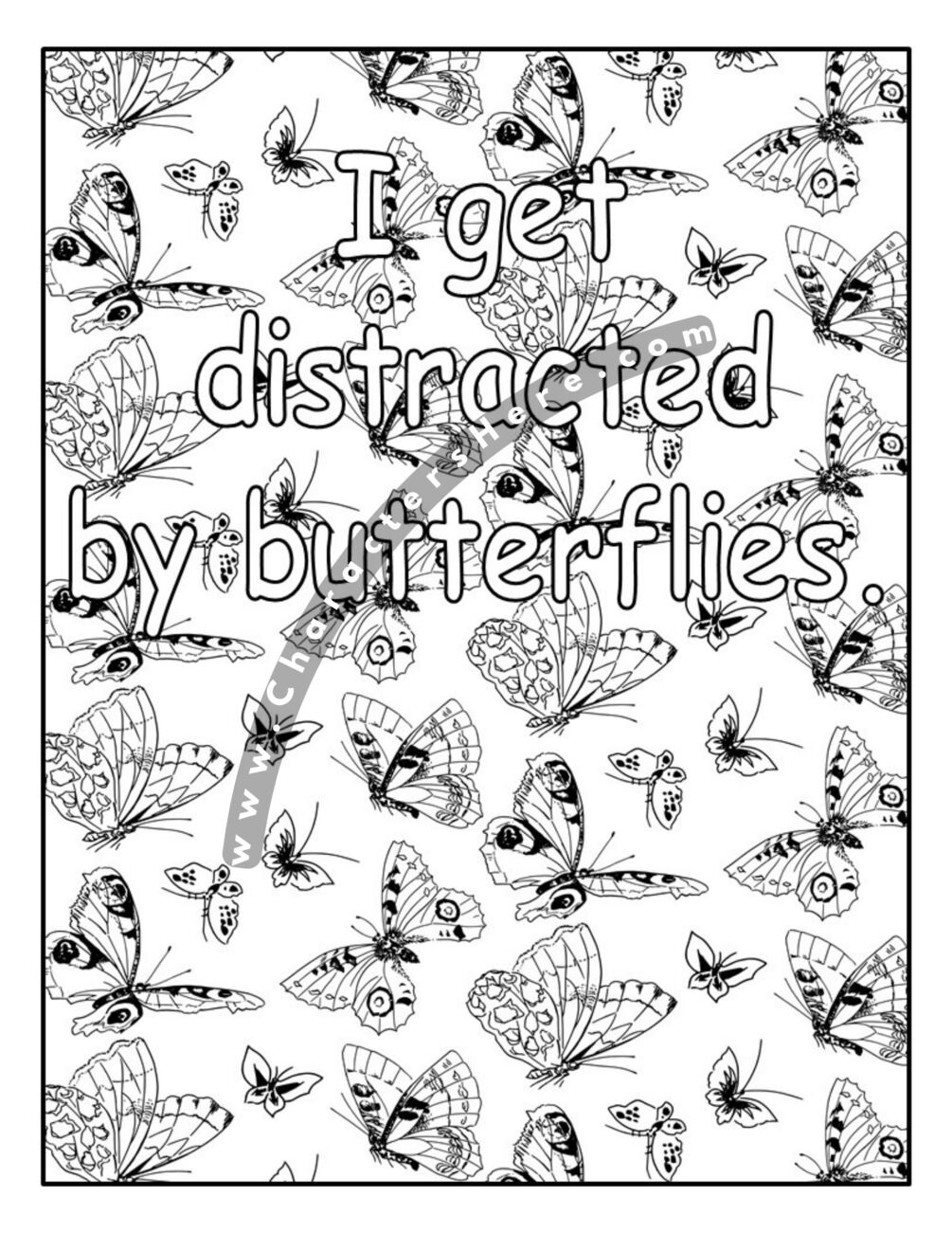 Printable Coloring Page - Distracted by butterflies