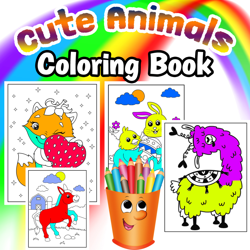 Cute Animal Coloring Book For Kids: 100 Easy and Fun Designs For Childrens