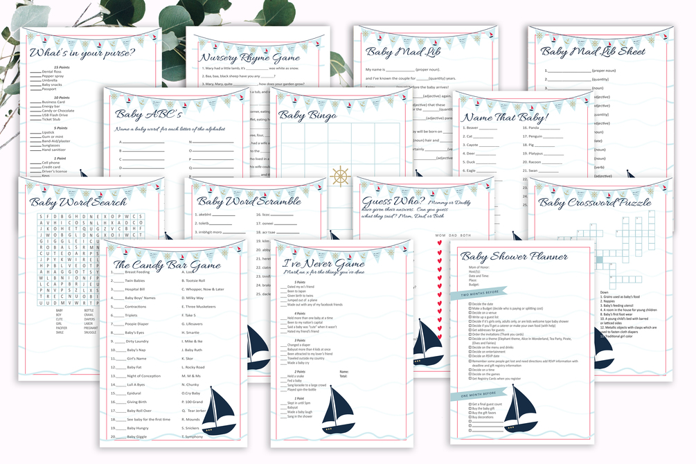 Nautical Baby Shower Games Package