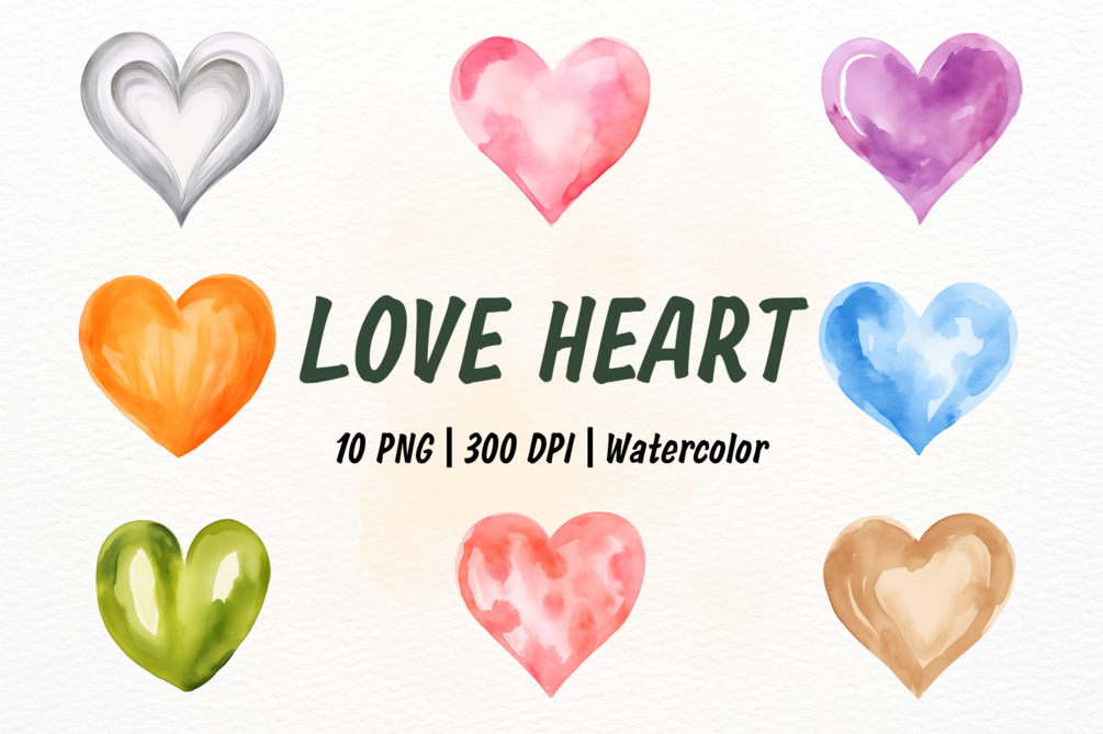 Love Heart Watercolor Clipart
