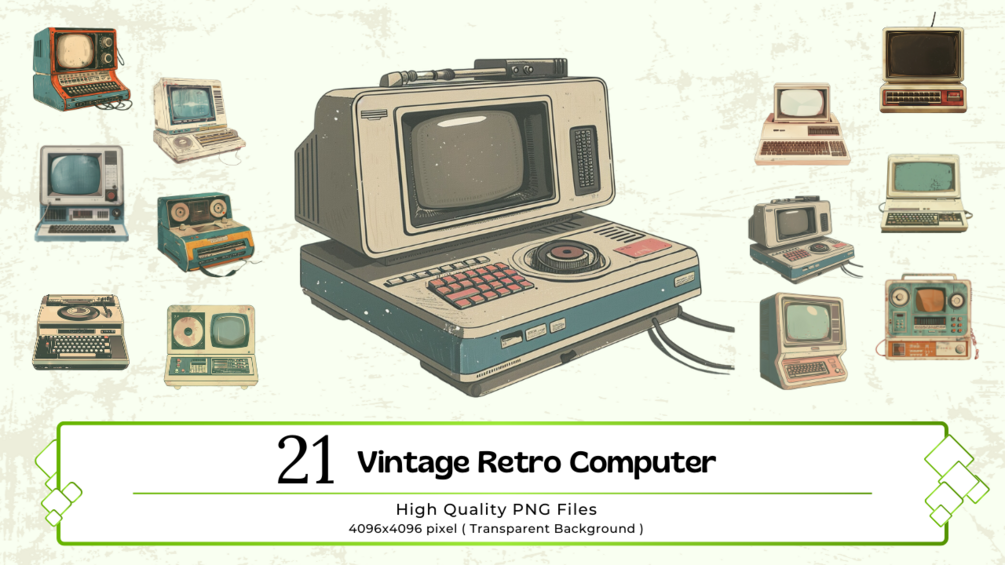 21 Vintage Retro Computer Clipart Pack - High Quality (4096×4096 px)
