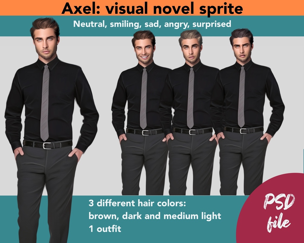 Semi realistic male visual novel game sprite character