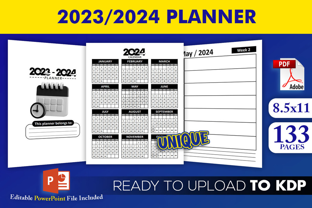 2023-2024 Planner 2 Years | KDP Interior Template Ready to Upload