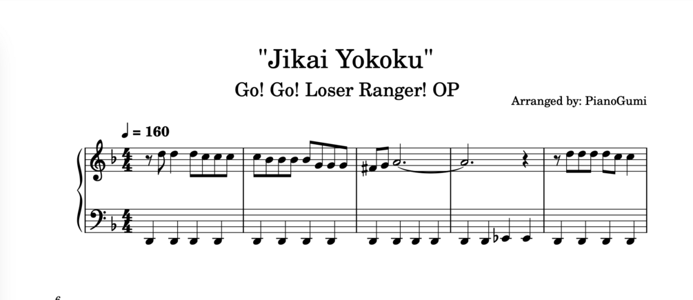 Go! Go! Loser Ranger! OP - "Jikai Yokoku" - EASY Piano Sheet Music