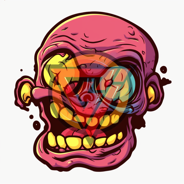 "Grotesque Glow - Vibrant Zombie Head Artwork"