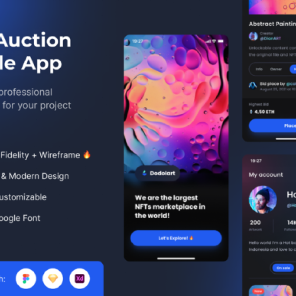 NFT Auction - Mobile App UI Kit Design