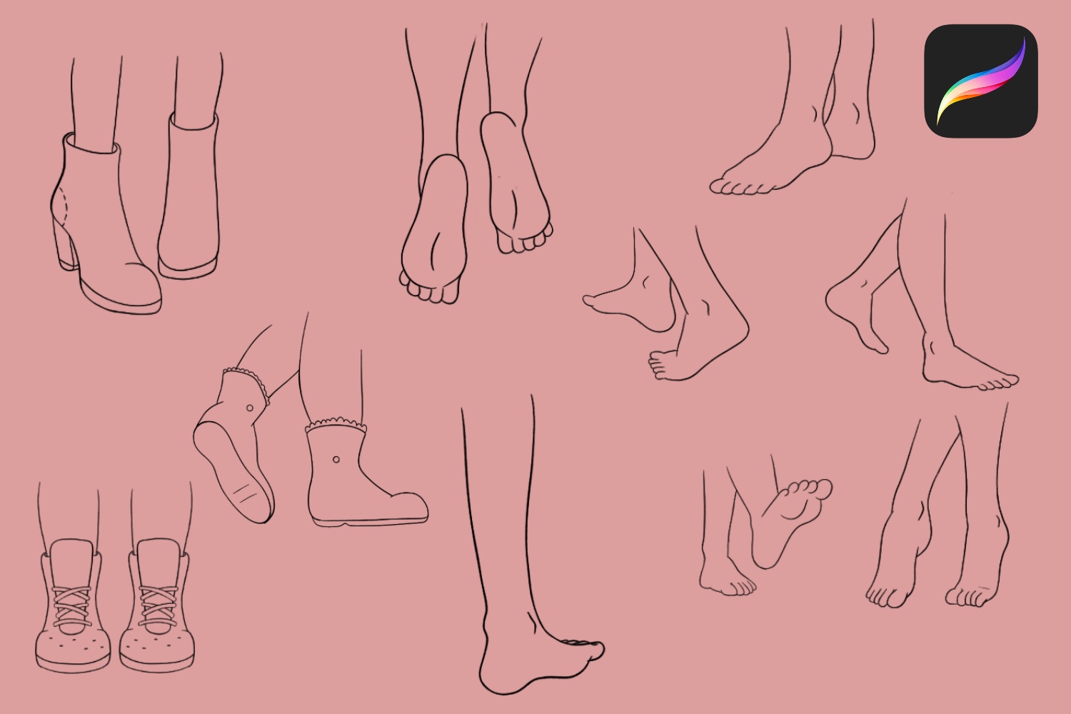 10 Procreate Feet Stamps and Skin Color Palette