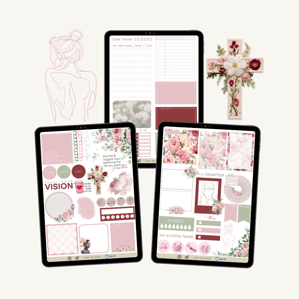 Pink Spring stickers, GoodNotes & PNG