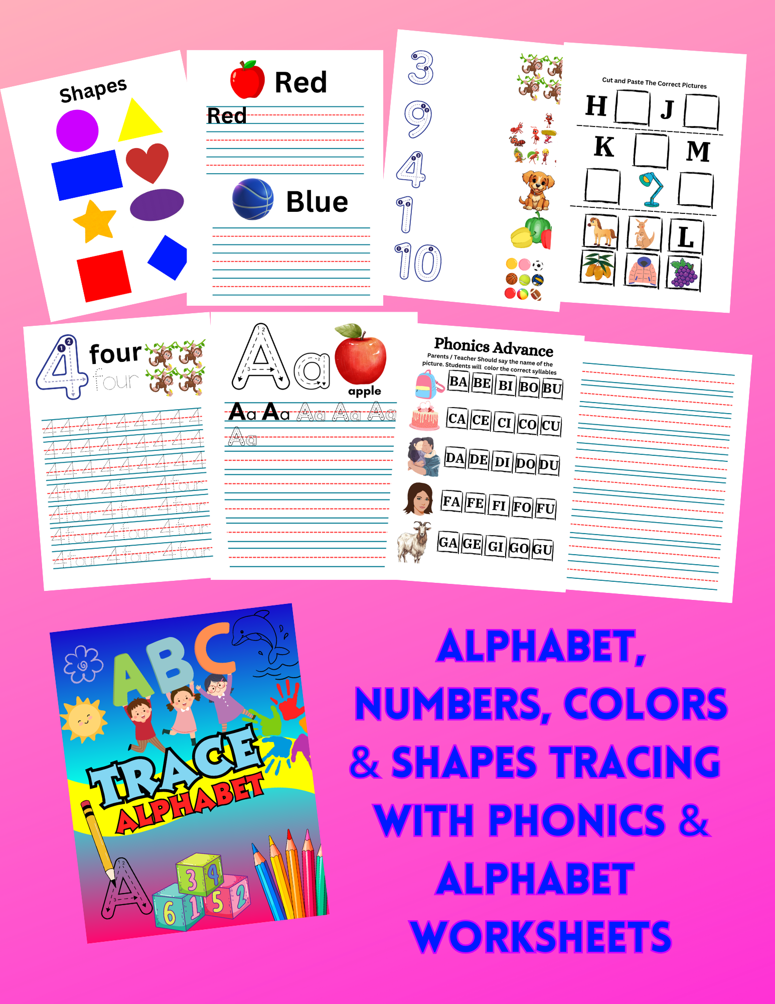ALPHABET, NUMBERS, COLORS, SHAPES TRACING FOR KIDS with PHONICS
