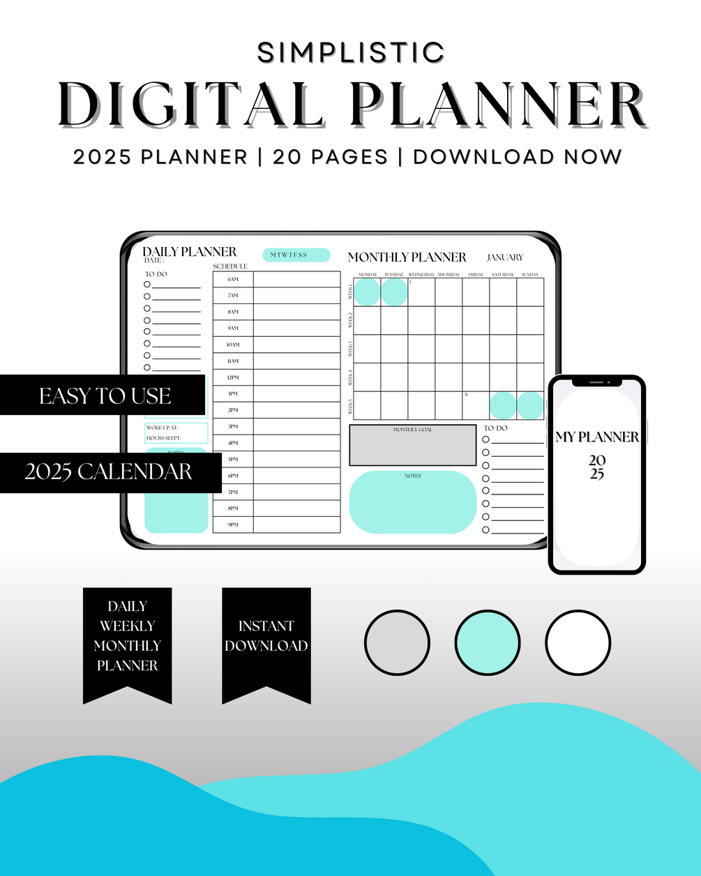 Digital Planner, iPad, Digital calender, Daily, Weekly, Monthly 2025