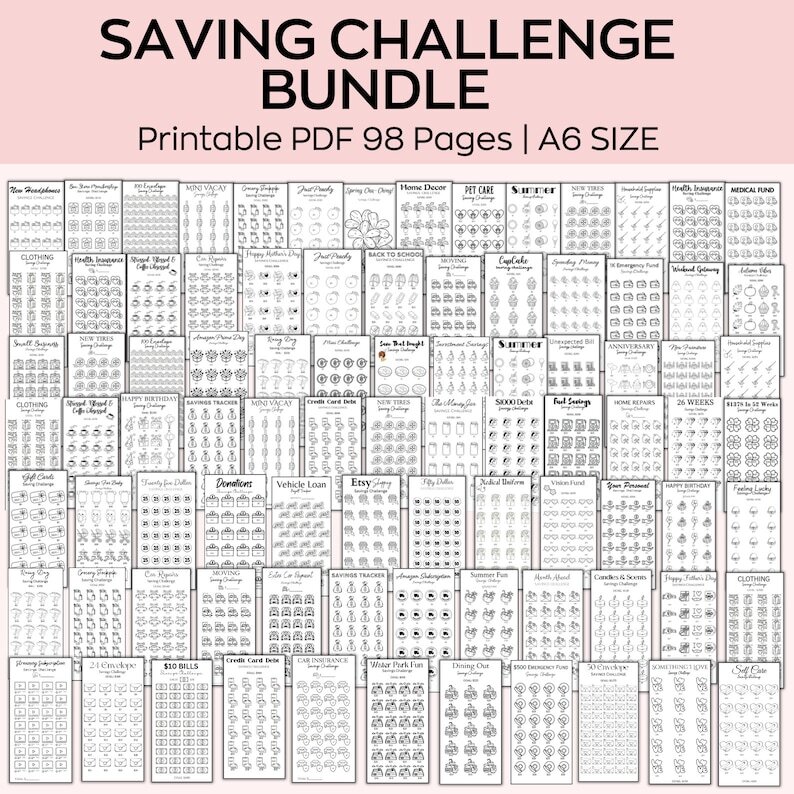Money Savings challenges mega bundle, A6 saving Tracker Printables ...