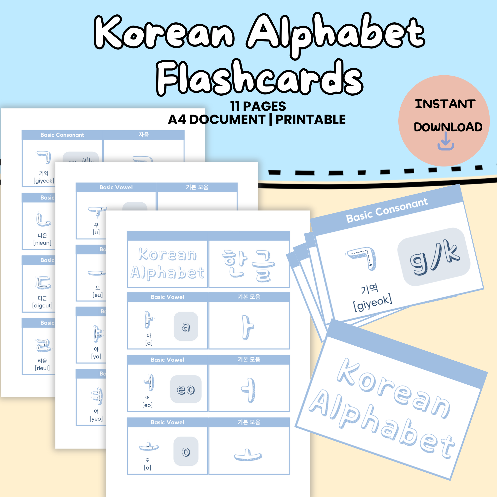 Hangul Alphabet Flashcards Hangul Korean Alphabet Syllabary Flash