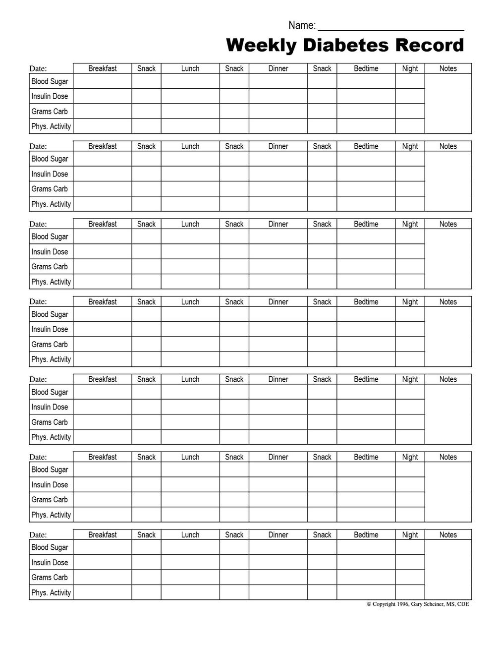 Weekly Diabetes Record Book 100 pages
