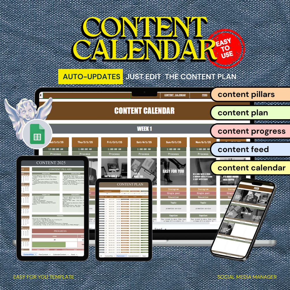 Content Calendar Template {content pillars, content progress, content ...