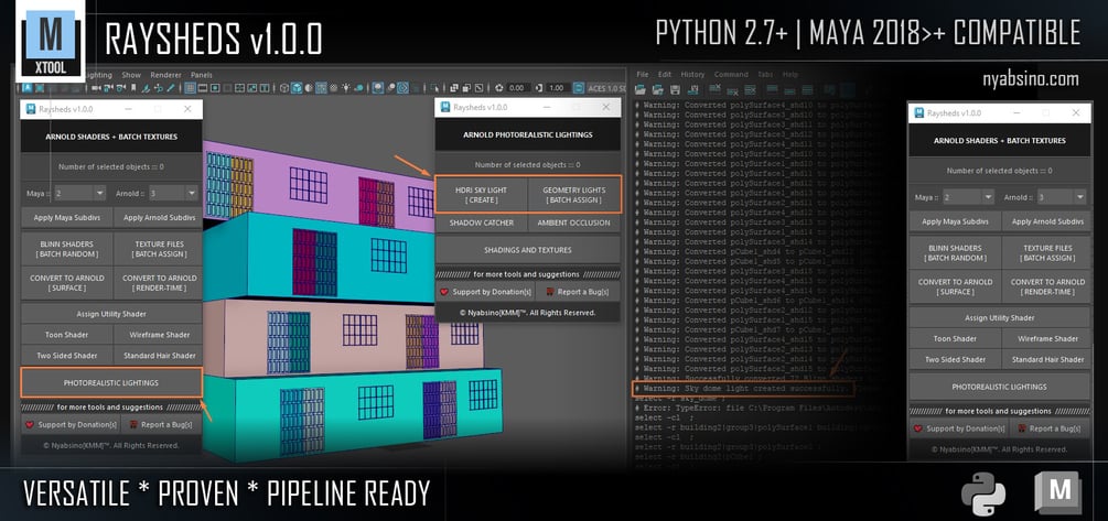 Raysheds—Random Shaders, Batch Subdivisions, Arnold Conversions, and Lighting for Autodesk Maya