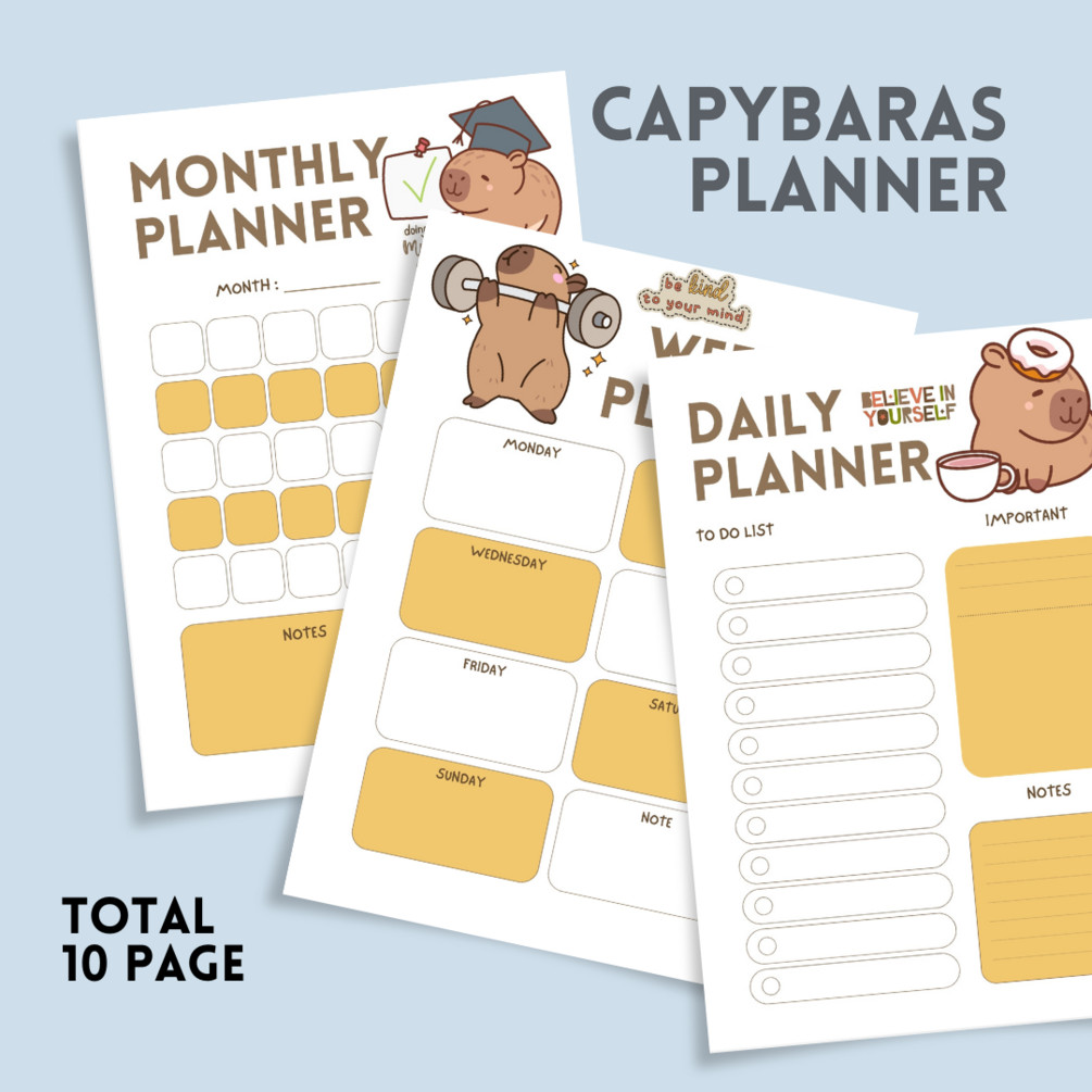 Capybara Aesthetic Student Planner – Printable PDF