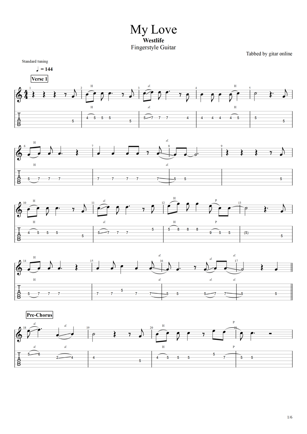 TAB. My Love - Westlife (Guitar Instrumental)