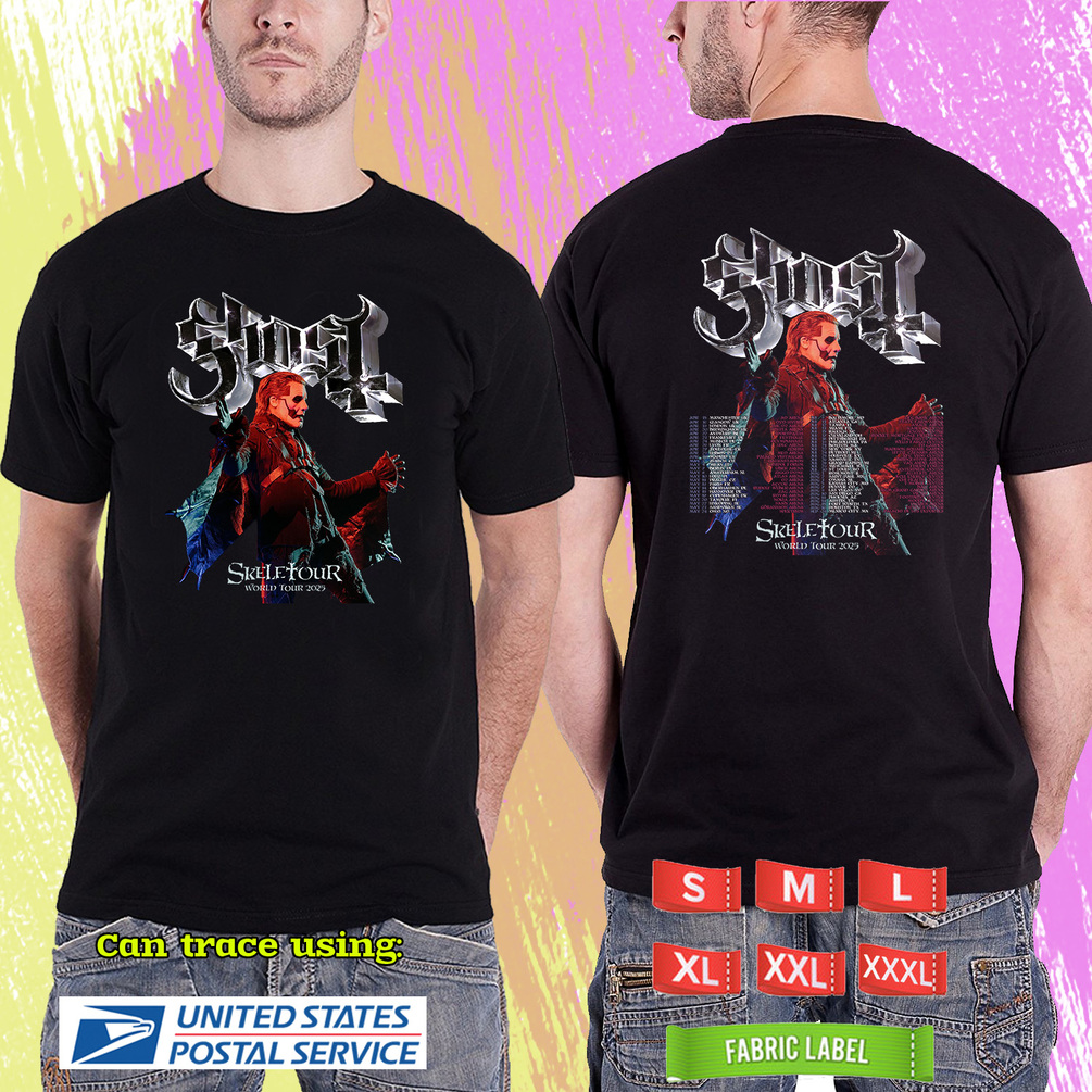 GHOST SKELETOUR WORLD TOUR 2025. GHOST. UNISEX BLACK TEE RD01