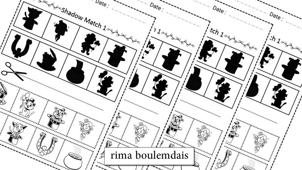 Shadow Matching St. Patrick's Day Cut & Paste Worksheets.