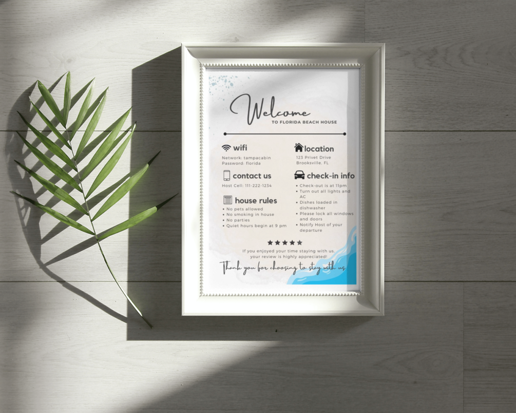Welcome Beach Themed Sign Printable Poster for Airbnb Hosts, House ...