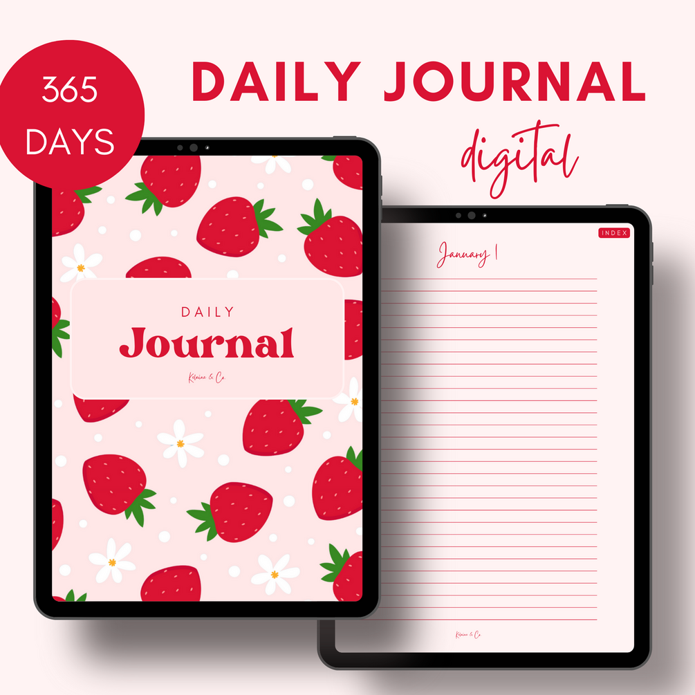 🍓 Strawberry Digital Daily Journal – 365 Days of Sweet Reflection! 🍓