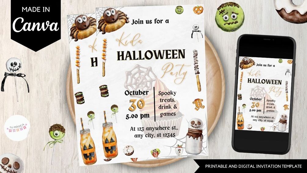 Editable Sweet Halloween Invitation Template on Canva