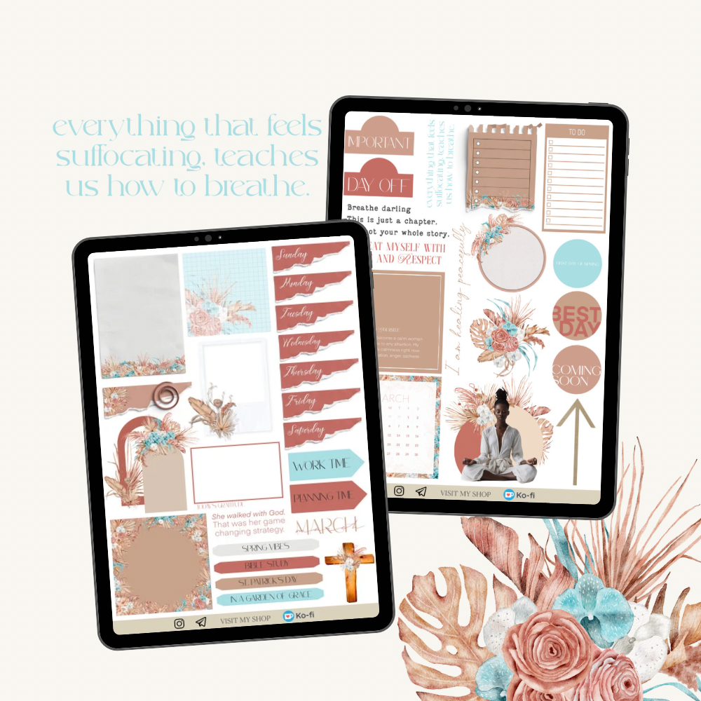 Boho March stickers, GoodNotes & PNG
