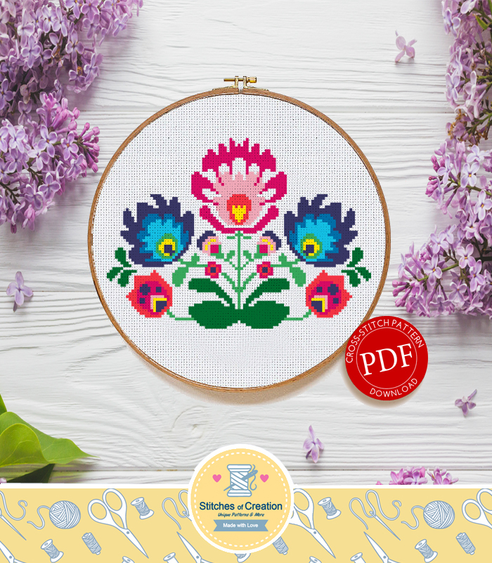 Folk Flowers | Digital Download | Folk Cross Stitch Pattern