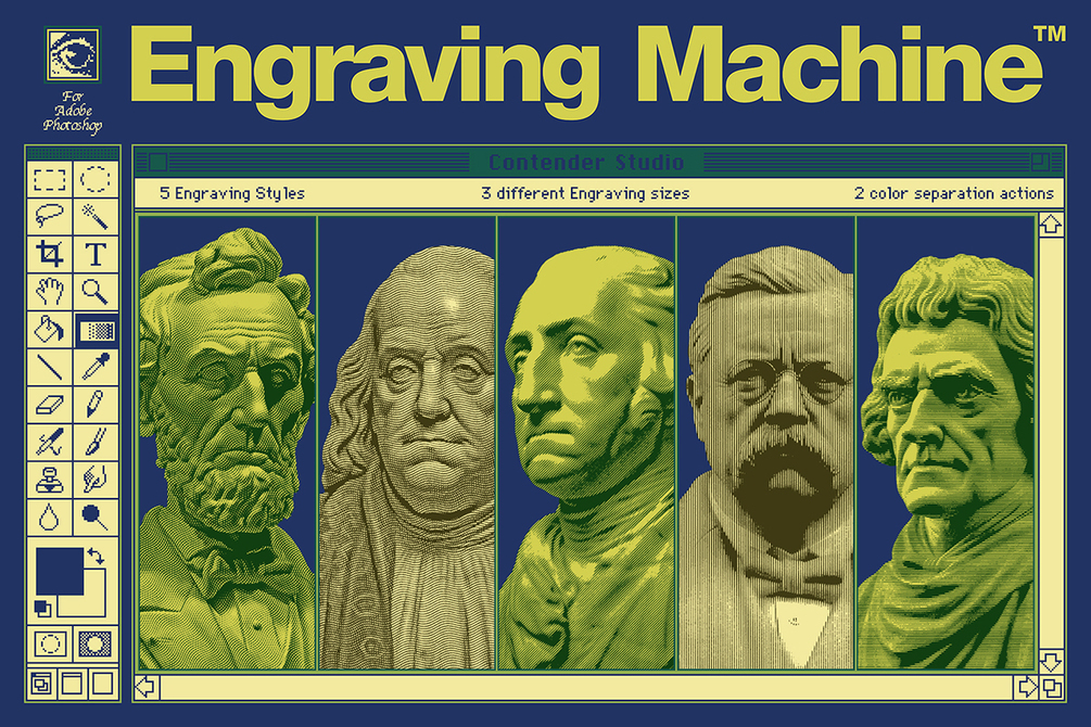 Engraving Machine - Photoshop File & Actions