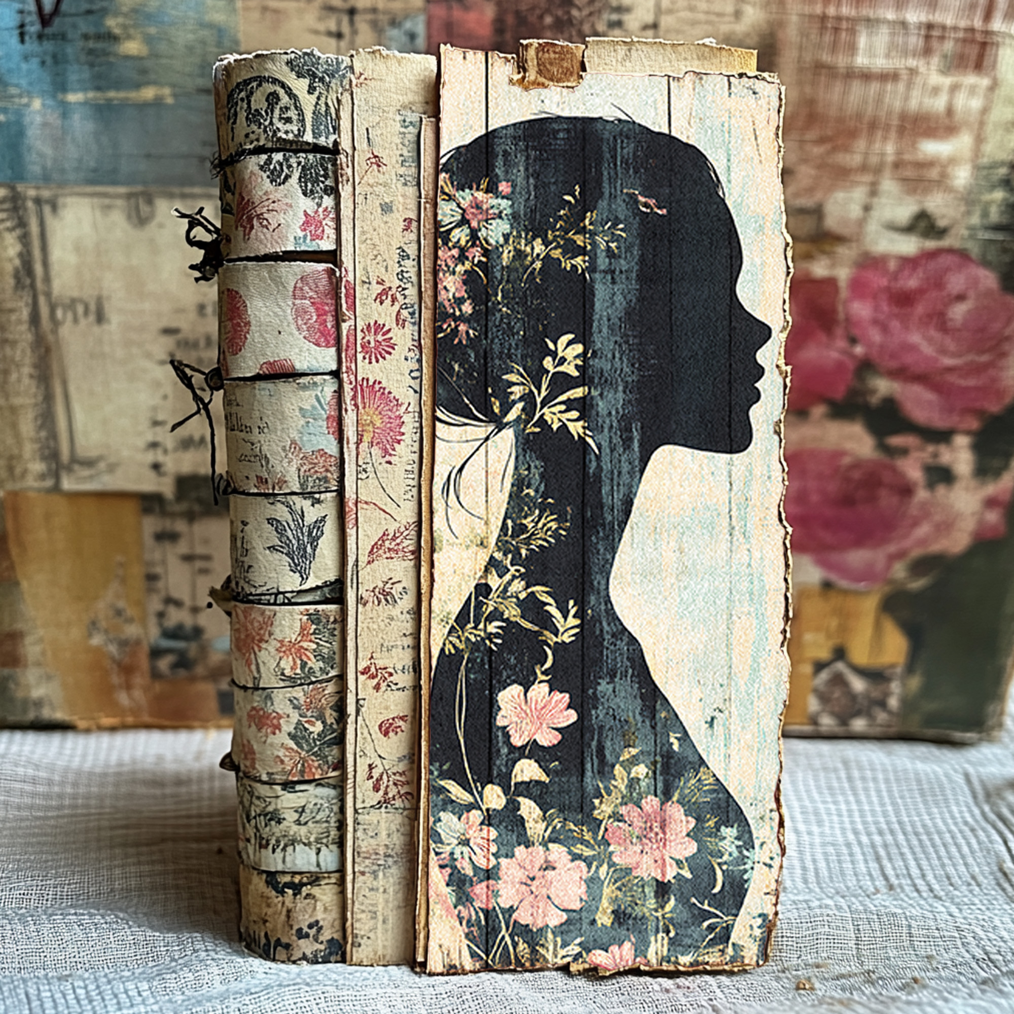 20 pc Floral Lady Profile Silhouette Art Paper Crafts Printable Junk ...