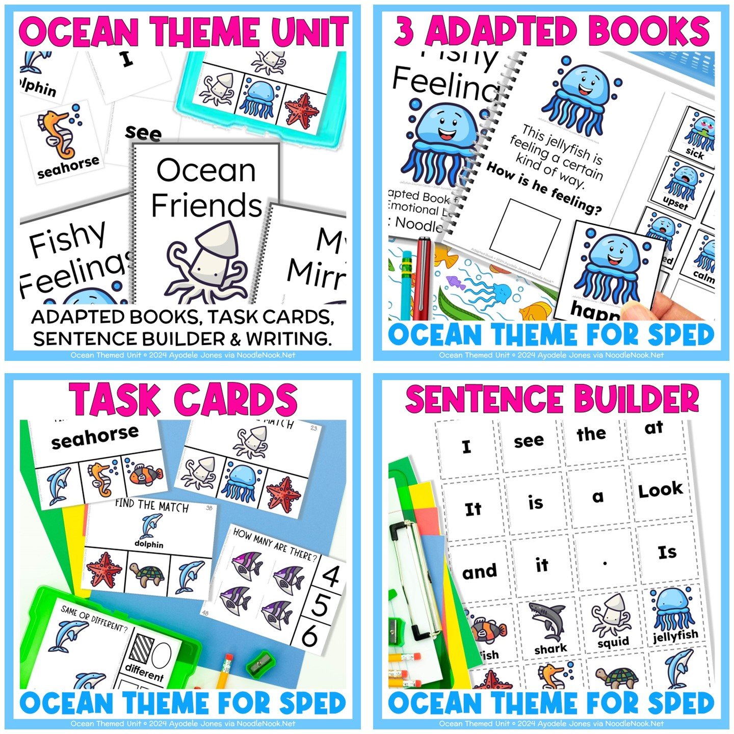 Ocean Themed Unit (Adapted Books, Task Cards, Pocket Chart and More!)