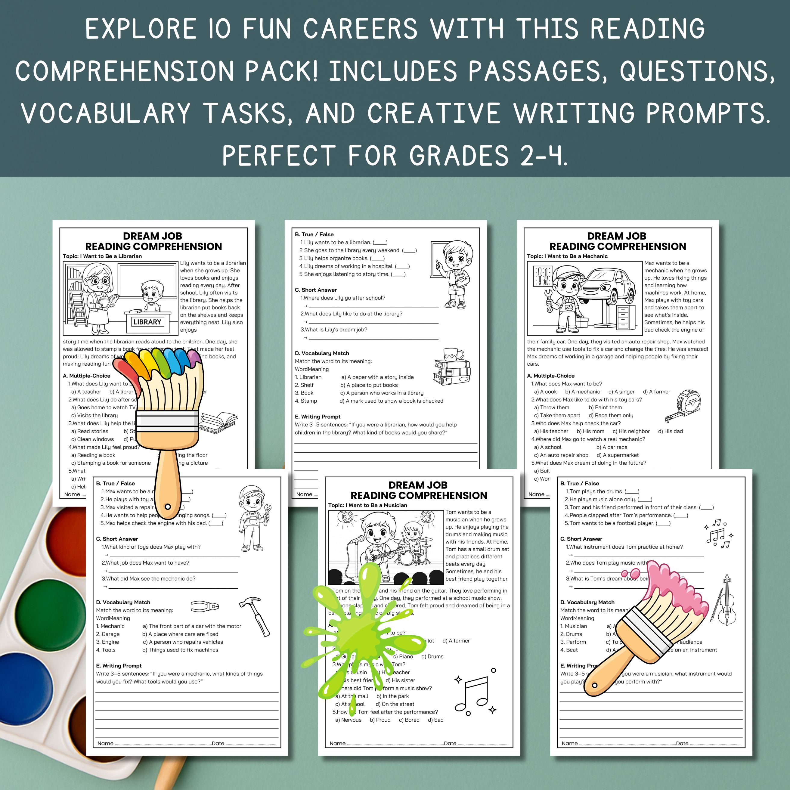 Dream Job Reading Comprehension Worksheets for Grades 2–4, 10 Career ...