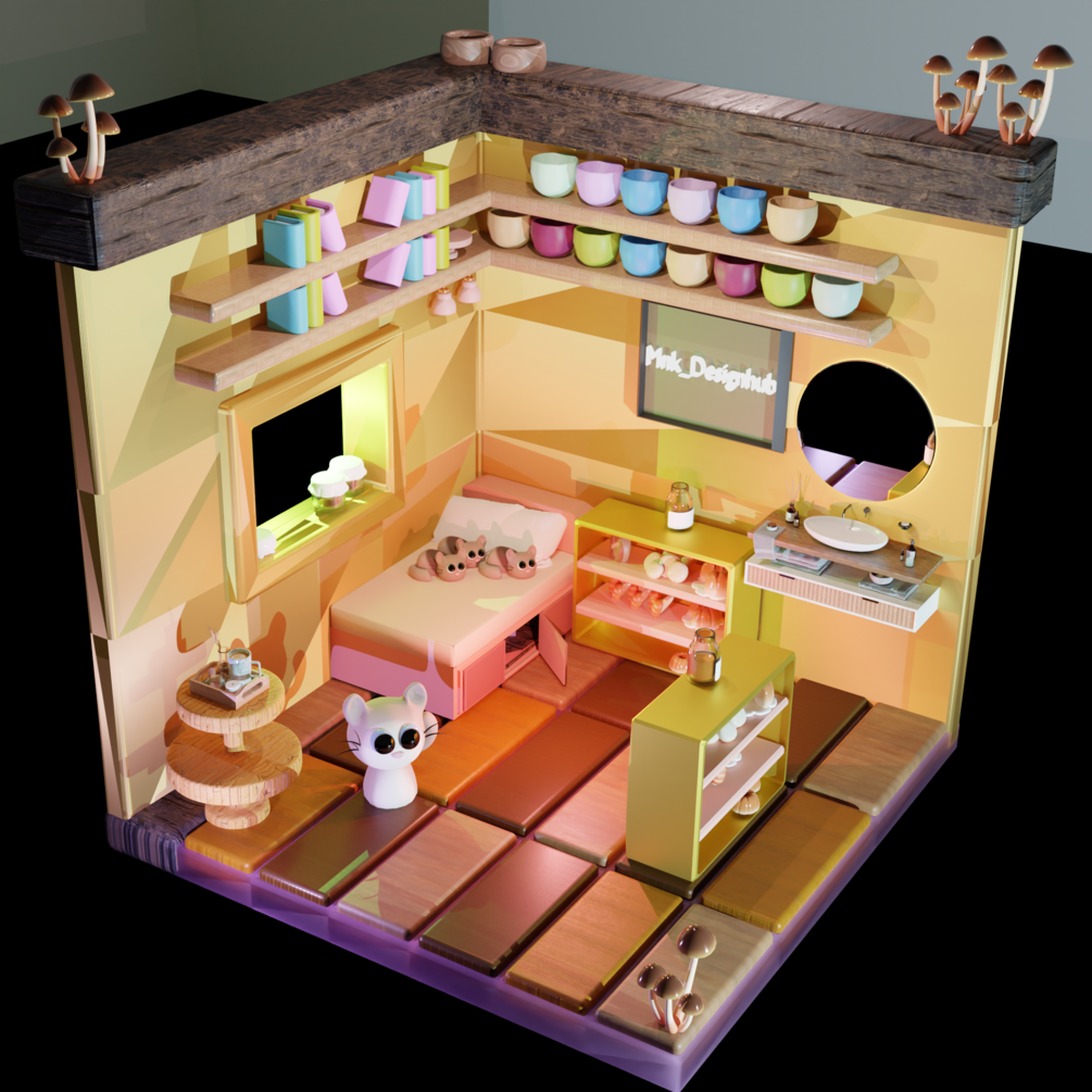 Isometric room Blender bakery