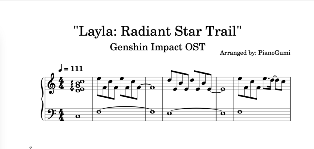 Genshin Impact OST - "Layla: Radiant Star Trail" - EASY Piano Sheet Music