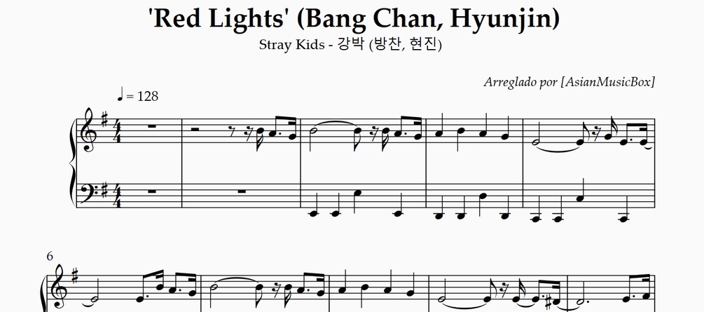 Stray Kids "강박 (방찬, 현진) (Red Lights (Bang Chan, Hyunjin))” | Piano Sheet Music / MIDI / WAV