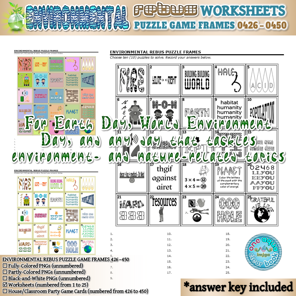 ENVIRONMENTAL Rebus Puzzle Game Frames 426–450 Worksheets