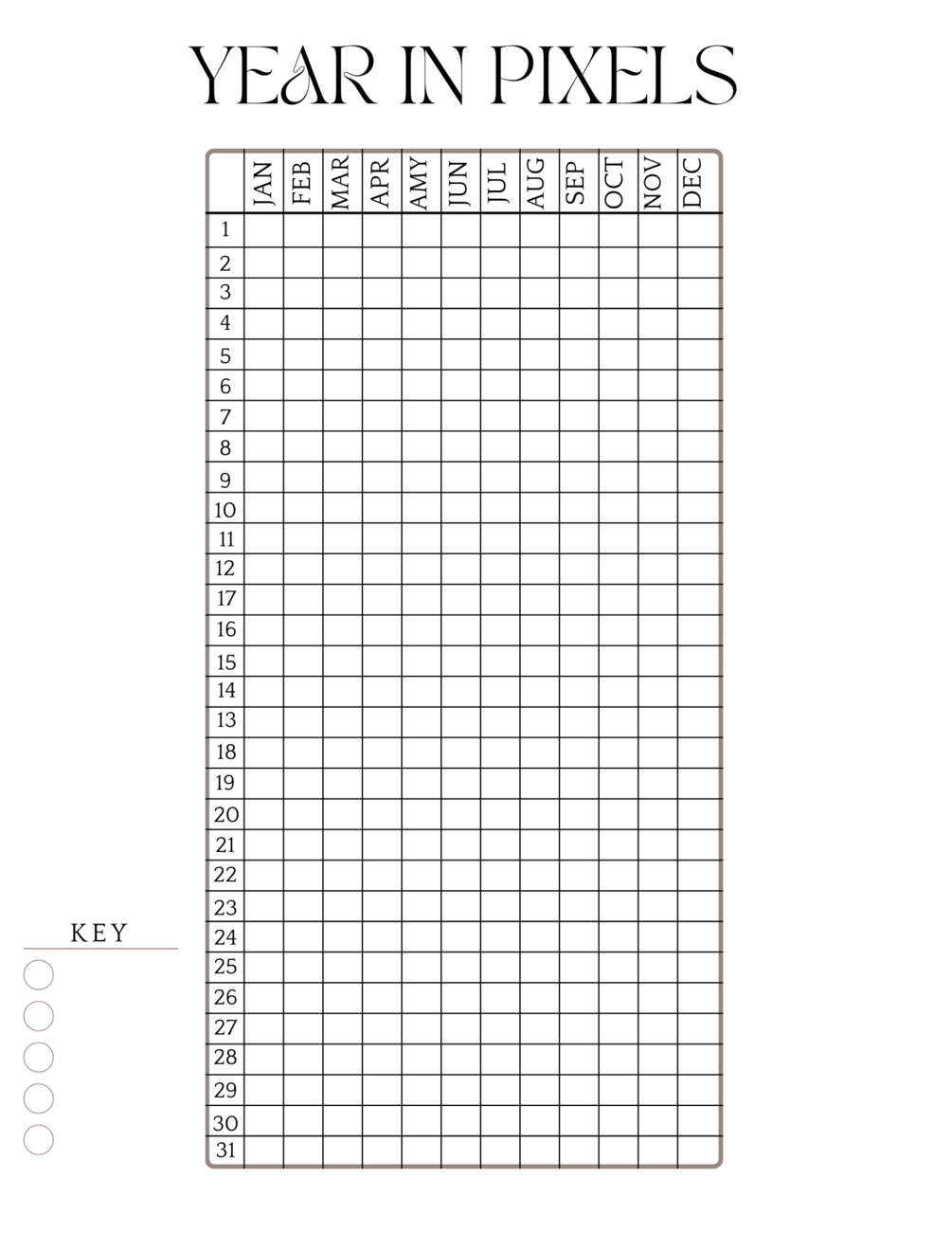 YEAR IN PIXELS - MOOD TRACKER | pixel mood tracker, printable