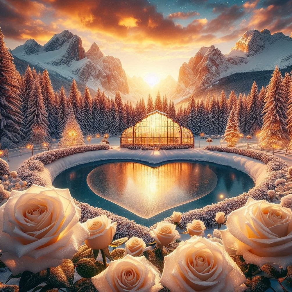 Heart of Winter: Enchanted Love in the Mountains - Digital Art Print