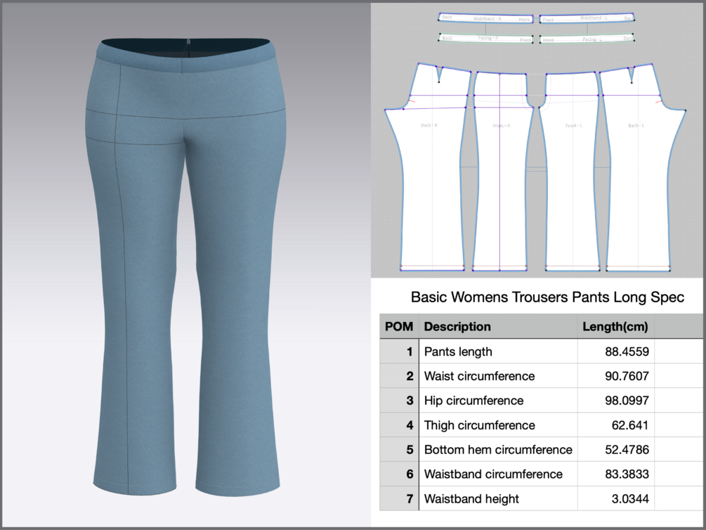 Women’s Pants Long DXF/PDF Patterns for CLO3D/Ai