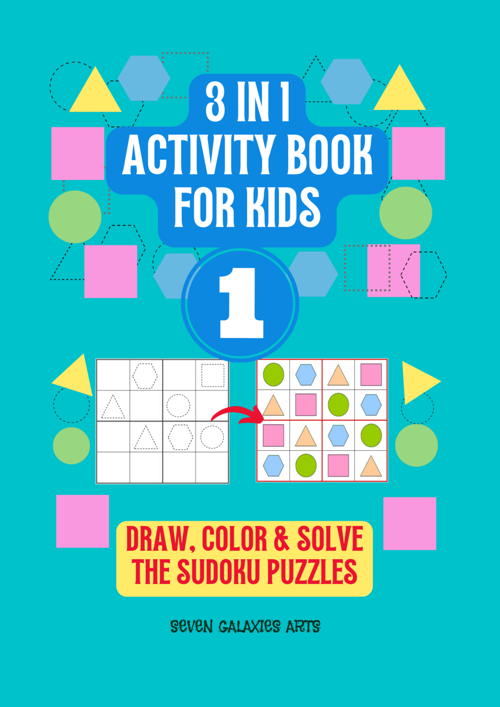 3 in 1 Activity Book 1 for kids, Draw, Color and Solve Puzzles