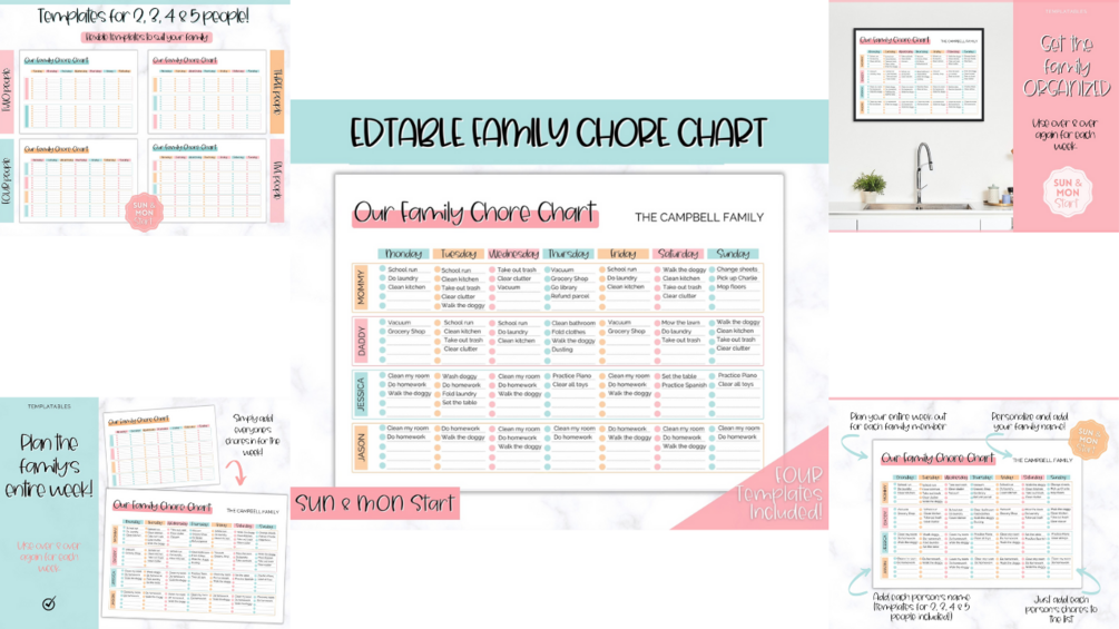 Household Planner Digital, Family Chore Chart, Editable Family Planner ...