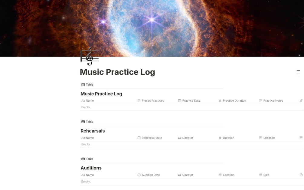 Music Practice Log - Notion