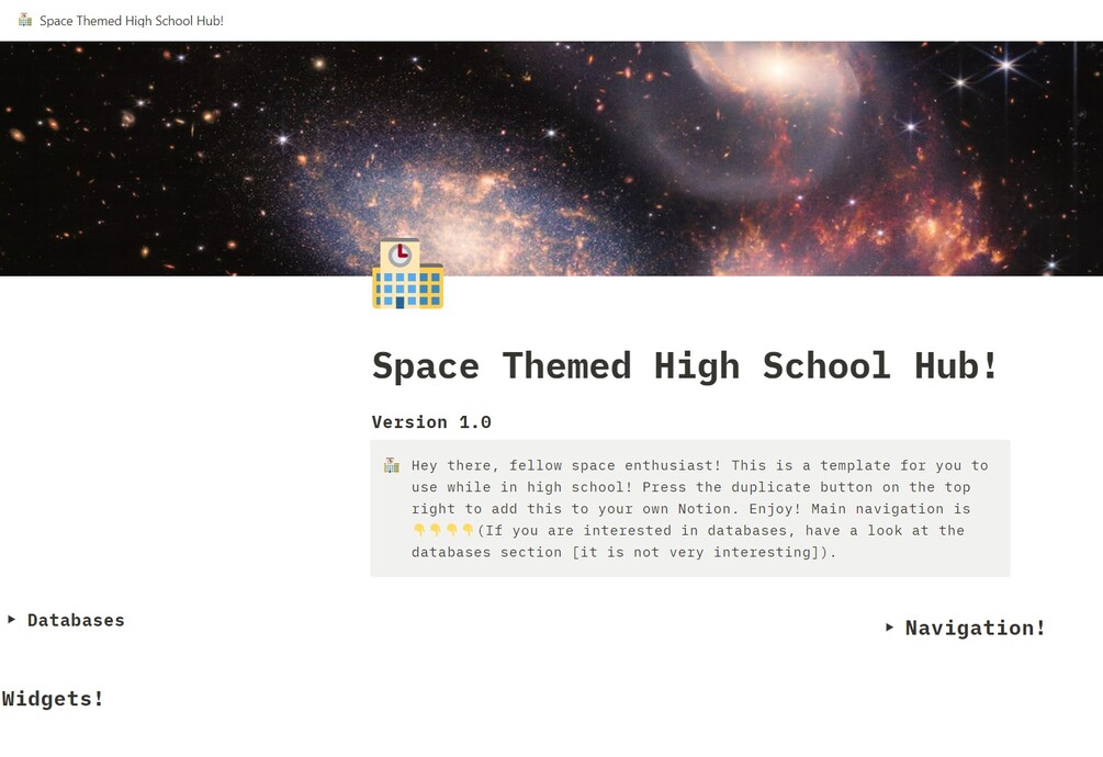 Space Themed Highschool Hub for Notion! V1.0