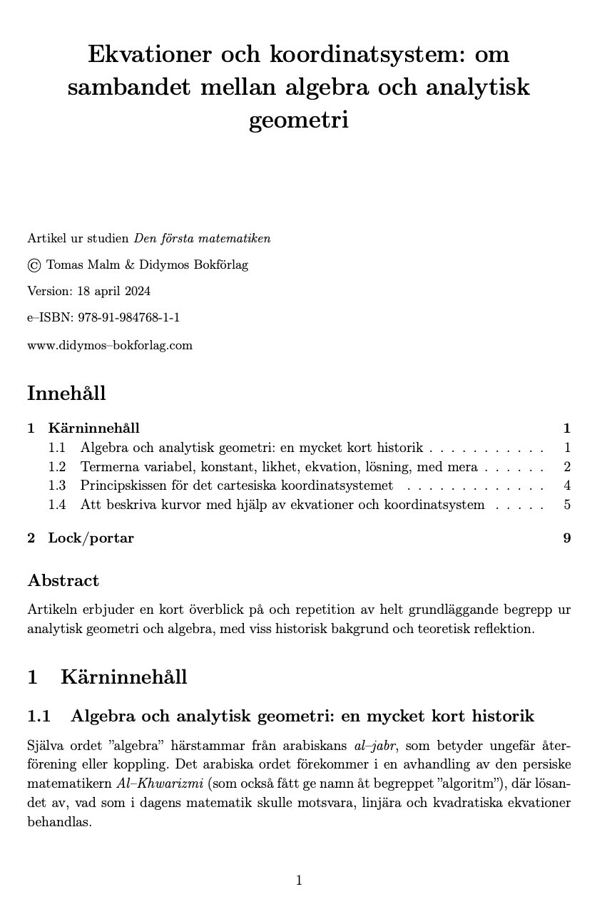 Ekvationer och koordinatsystem: om sambandet mellan algebra och ...