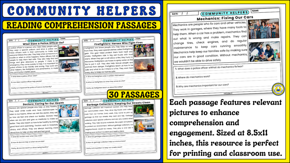 Community Helpers Reading Comprehension Passages & Questions for K-2 ...