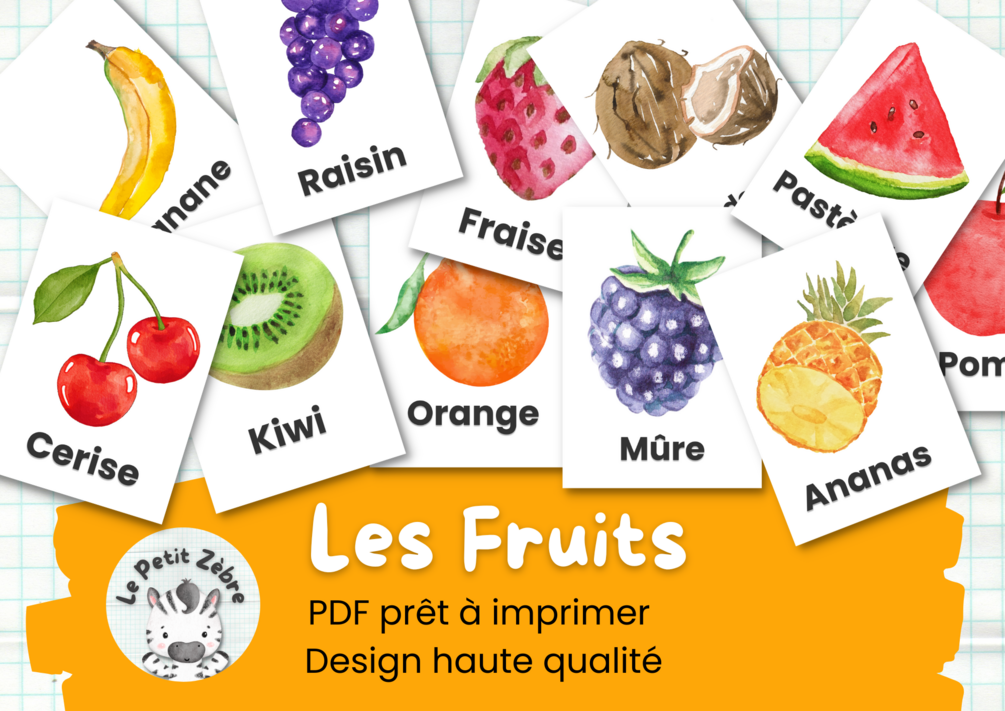 24 CARTES EDUCATIVES FRUITS