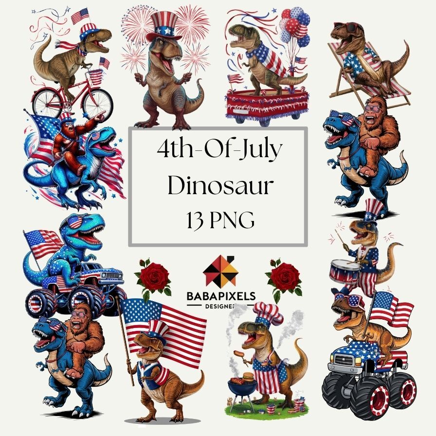 4th of July Dinosaur Sublimation Bundle - American Flag Dinosaur ...