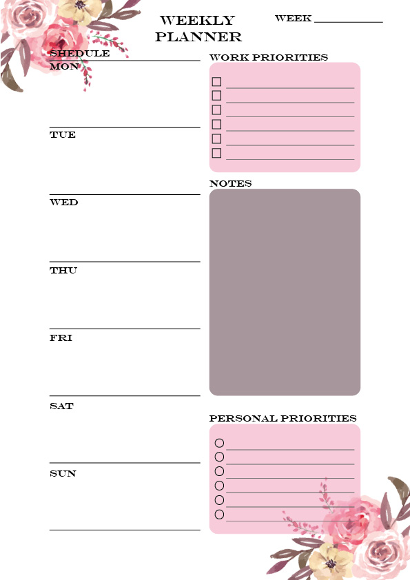 Pink Daily Planner, Pink Weekly Planner, Pink Monthly Planner, Pink ...