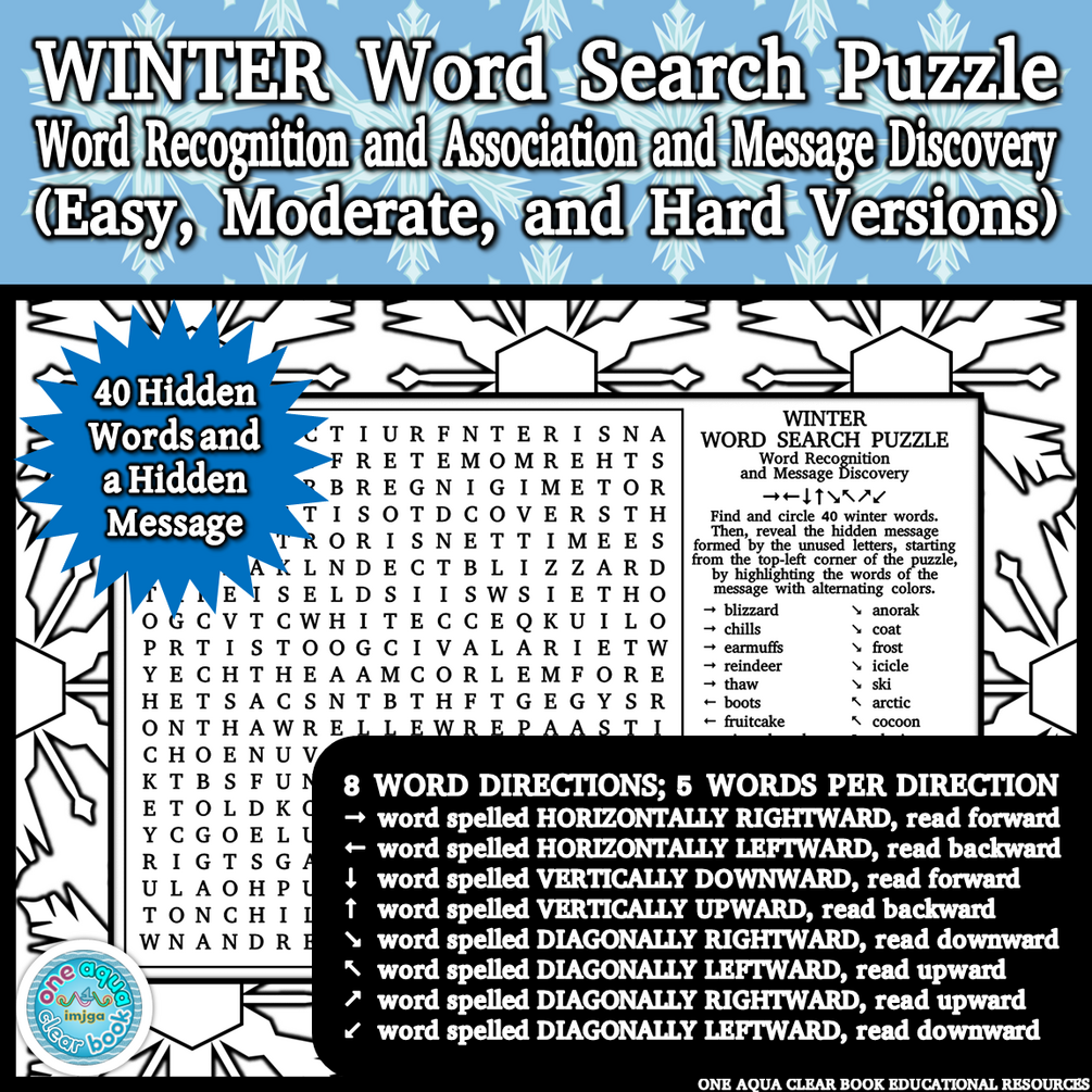 Winter Word Search Puzzle: Word Recognition and Association and Message ...