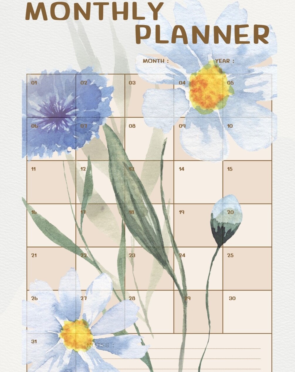 asthetic flower design August 2024 monthly planner